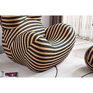 HomSof Barrel Accent Chair Sofa with Spherical Ottoman, Mordern Comfy Stripe Chair for Living Room,Black & Yellow,Large