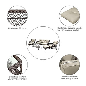 Jeco 6 Piece Wicker Seating Set with Tan Cushions, Espresso