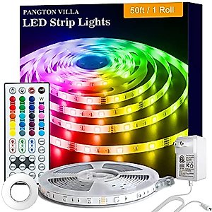 PANGTON VILLA LED Strip Lights, 32.8ft 1 Roll RGB 5050 LED Lights for Bedroom, Room, Kitchen, Home Decor DIY Color Changing Led Light Strip Kit with 44key Remote and Power Supply