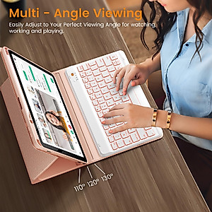 OYEEICE for iPad 9th Generation Case with Keyboard 10.2'' - 7 Color Backlit Wireless Keyboard Cover with Pencil Holder for iPad 9th/8th/7th Gen 10.2 inch, iPad Air 3rd Gen & iPad Pro 10.5" - Pink