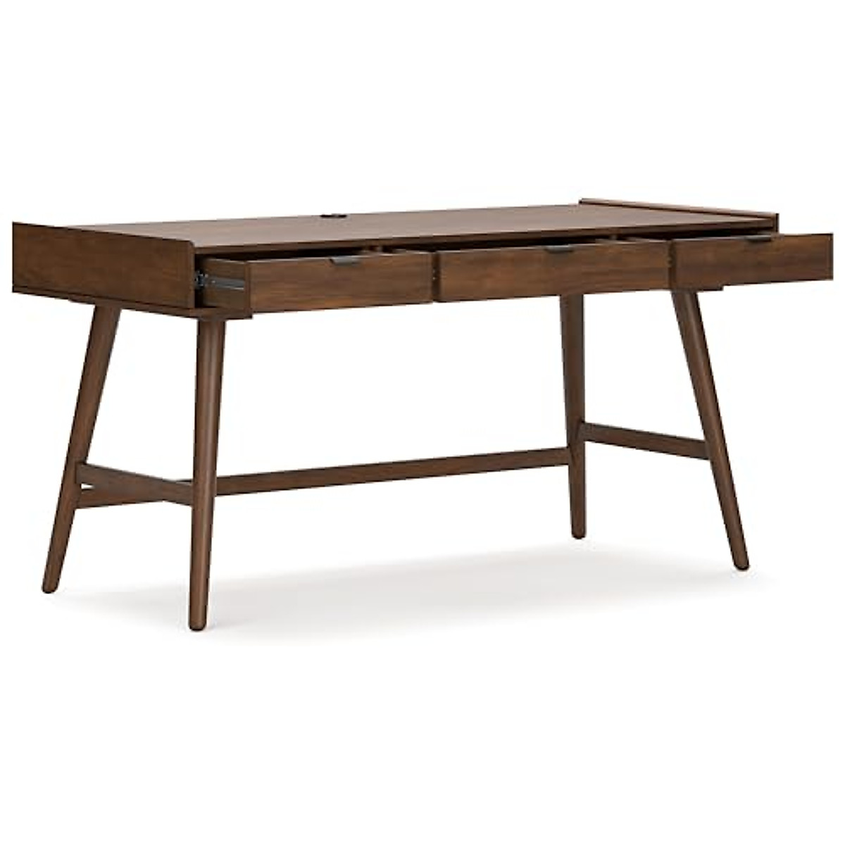 Signature Design by Ashley Lyncott Mid Century 3-Drawer 60" Home Office Desk with Cord Management, Open Cubby and Tapered Legs, Dark Brown