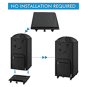 Bukere Laundry Hamper with Wheels, Large Rolling Laundry Basket with 4 Casters and 2 Handles, Collapsible Freestanding Wheeled Laundry Bag for Clothes, Laundry Room, Bathroom Midnight Grey