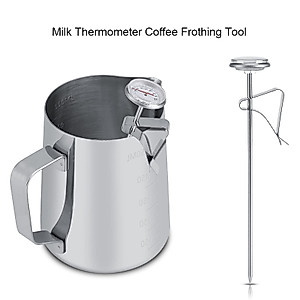 Milk Thermometer, Food Coffee Foam Frothing Temperature Stainless Steel Probe Clip Barista for Drinks Chocolate Liquid Water Candle Meat Cooking Turkey Grill Instant Read Probe Calibrable Large Dial