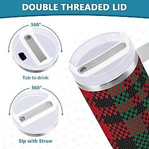 MCHIVER Christmas Red Plaid Tumbler with Lid and Straw 40 oz Insulated Water Bottle Leakproof Tumblers for Iced Water Smoothie Coffee
