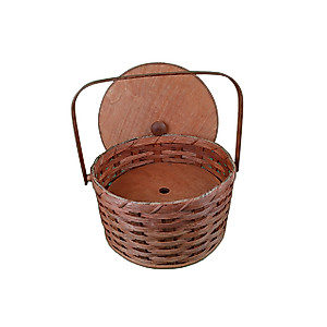 Round Double Pie Carrier Basket with Tray and Lid Made in the USA. Collectible Handmade Primitive Decor, Carry Your Pies in Style to Thanksgiving, Easter, and Christmas Dinners. Featured in the La Times News Paper.