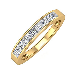 1/2 Carat Channel Set Princess Cut Diamond Wedding Band Ring in 14K Yellow Gold (Ring Size 6.5)