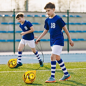 2 Pcs Handle Solo Soccer Kick Trainer Soccer Ball Bungee Elastic Training Juggling Net Soccer Kick Net Soccer Training Equipment Accessories and Gear for Kids Adults (Fits Ball Size 3, 4, 5) (Yellow)