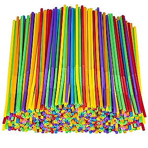 Suwimut 600 Pack Flexible Plastic Drinking Straws, 10.2 Inch Extra Long Colorful Disposable Bendy Straws, Assorted Colors Bendable Plastic Straws for Tumblers, Mason Jars, Milshakes, Smoothies