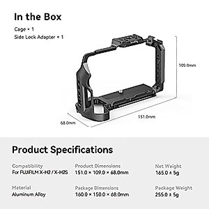 SmallRig X-H2 / X-H2S Camera Full Cage for FUJIFILM X-H2 / X-H2S, Aluminum Alloy Video Making Camera Rig with NATO Rails, Quick Release Plate for Arca, Support Horizontal and Vertical Shooting - 3934