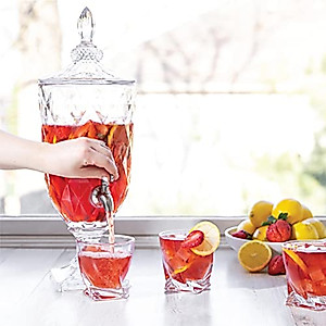 3.2 Quart Glass Iced Beverage Dispenser with Stainless Steel Spigot on Glass Pedestal, Decorative Mason Drink Dispenser For Parties, Sun Tea, Iced Tea, Water or Kombucha - 3 Liter