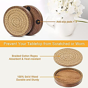 Eykao Wood Coasters for Drinks, Absorbent Coaster Sets of 5, Woven Drink Coasters for Coffee Table, Housewarming Gift for Farmhouse Home Decor,4 inches