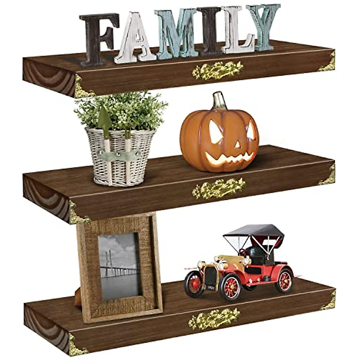 JanJunDec 24 Inch Rustic Wood Floating Shelves for Wall Mounted Set of 4 Wide Wall Shelf Large Wooden Shelves Farmhouse Bathroom Wall Shelves Organizer Kitchen Bedroom Living Room Display Shelf Brown