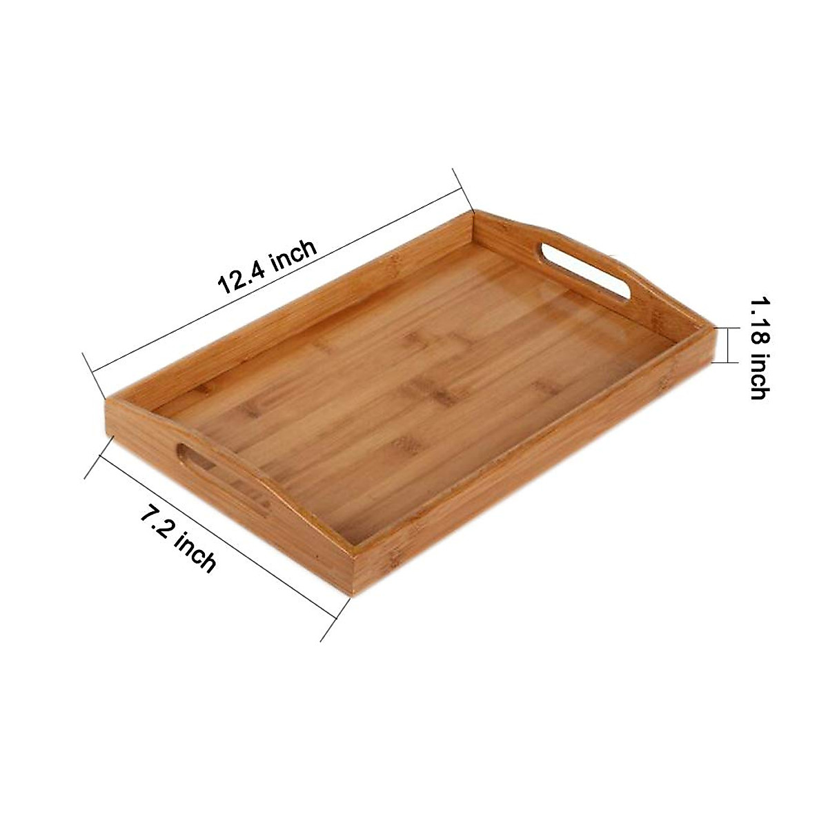 Kework Bamboo Serving Tray with Handles, Tabletop Coffee Tray, Countertop Breakfast Tray, Desktop Tea Tray, Serving Tray Storage Container for Breakfast Coffee Tea Fruit, 12.4 x 7.2 x 1.1 Inch