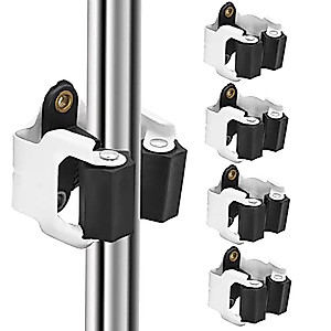 Waziaqoc 5PCS Wall Mount Broom Mop Holder, Bathroom Mop Hanger Wall Mounted Mop Clip with Screws for Garden Bathroom Kitchen - White & Black