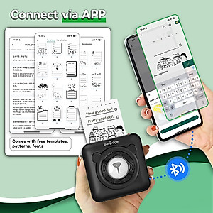 Mini Pocket Bluetooth Printer, Portable Thermal Sticker Maker, Bluetooth Connected Phone, Compatible with iOS&Android, for Journal/DIY Scrapbook/Travel/Notes/Lists/Label/Memo,Photos 304DPI (Black)
