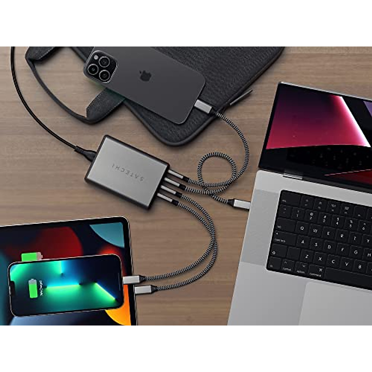 Satechi 165W GaN Charger - USB C Charging Hub - USB C PD Charger 4-Ports – USB C Multiport Charger - for MacBook Pro/Air M1 M2, iPad Pro M2, iPhone 14 Pro Max/14 Pro/14/14 Plus