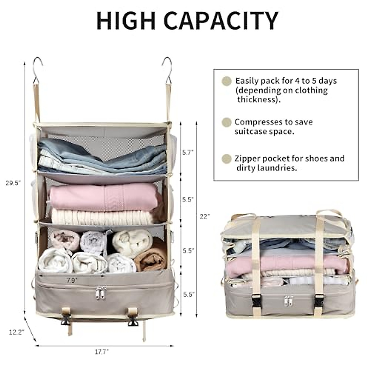 Bukere Hanging Travel Shelves Cube for Luggage Suitcase