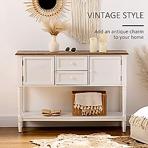 HOMCOM Vintage Console Table with 2 Drawers and Cabinets, Retro Sofa Table for Entryway, Living Room and Bedroom, White