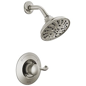 Delta Faucet Esato 14 Series Single-Handle Shower Faucet, Shower Trim Kit with 5-Spray H2Okinetic Shower Head, SpotShield Brushed Nickel 142897-SP (Valve Included)