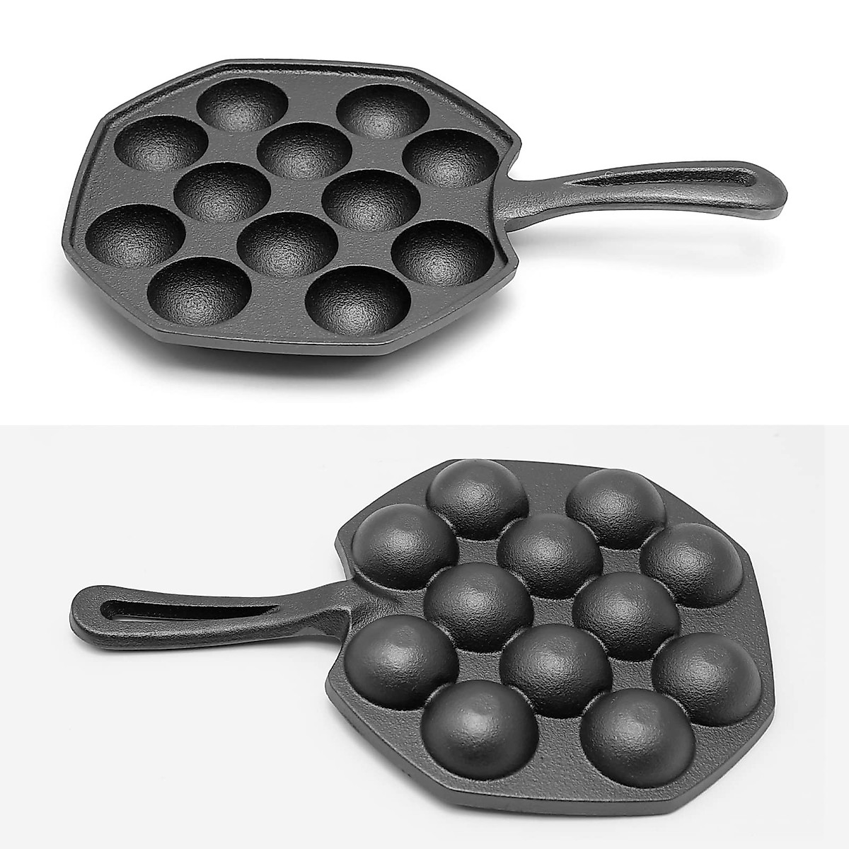 Anxingo Cast Iron Takoyaki Pan - 12 Hole Heavy Duty Square Cooking Plate Octopus Ball Maker 1.5" Half Sphere Takoyaki Maker for Baking Cooking