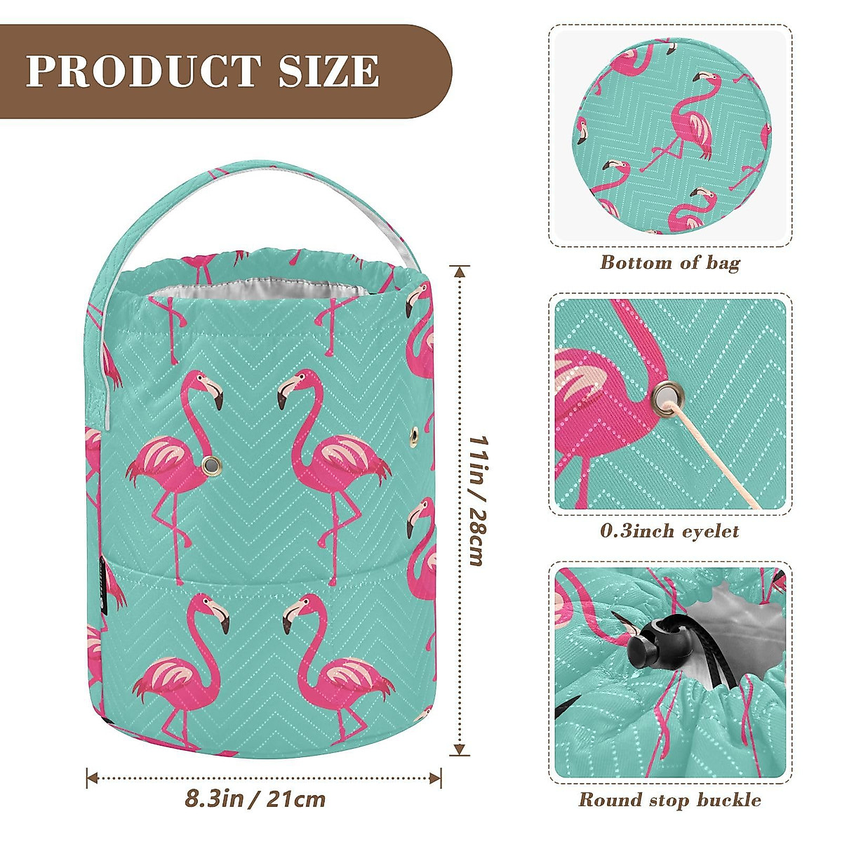Lovely Flamingos Teal Crochet Bag Organizer Yarn Storage Bag Yarn Holder Knitting Bag Crochet Accessories with Pockets Portable for Knitting Kit Supplies Travel