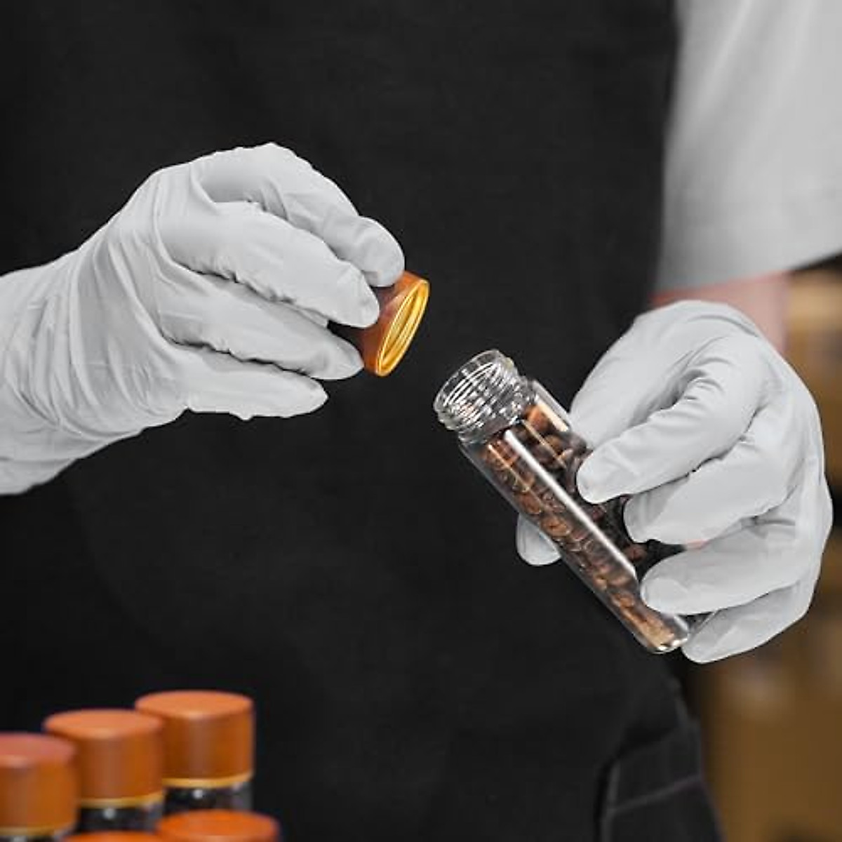 Coffee Bean Cellars with Stand & Hopper, Single Dose Coffee Bean Storage, 12 Pcs Espresso Bean Container with Wooden Holder, Dosing Glass Vials with Lids and Funnel for Tea, Coffee, Spices