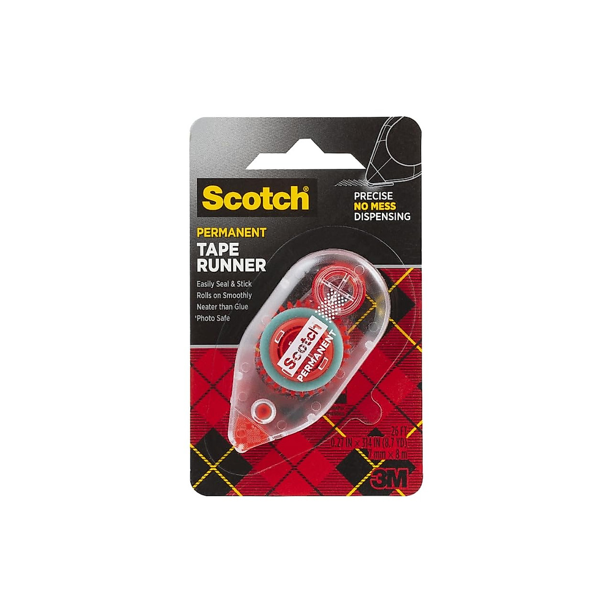Scotch Double Sided Adhesive Roller.27 Inches x 26 Feet (6061)