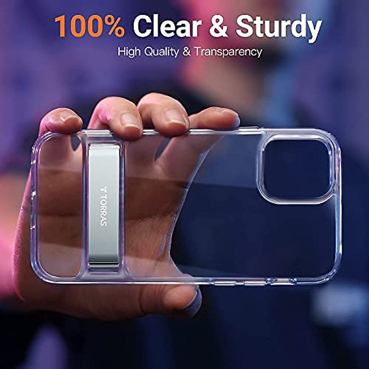 TORRAS MoonClimber iPhone 12 Pro Case/iPhone 12 Case [3 Stand Ways] [12X Armor-Level Protection] with Adjustable Metal Kickstand Shockproof Slim Transparent Stand Cases 6.1 inch, Clear