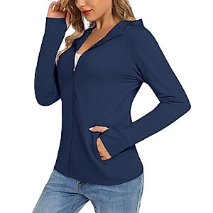 TACVASEN Sun Protection Shirts for Women UPF 50+ Full Zip Performance UV Hoodies Shirt Lightweight, White, L