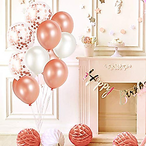 70PCS Rose Gold Balloons set with 4 Roll Ribbons, Meromore 12 Inches Latex Confetti White Rose Gold Balloons Bulk for Birthday Party Supplies Wedding Graduation Bachelorette Anniversary