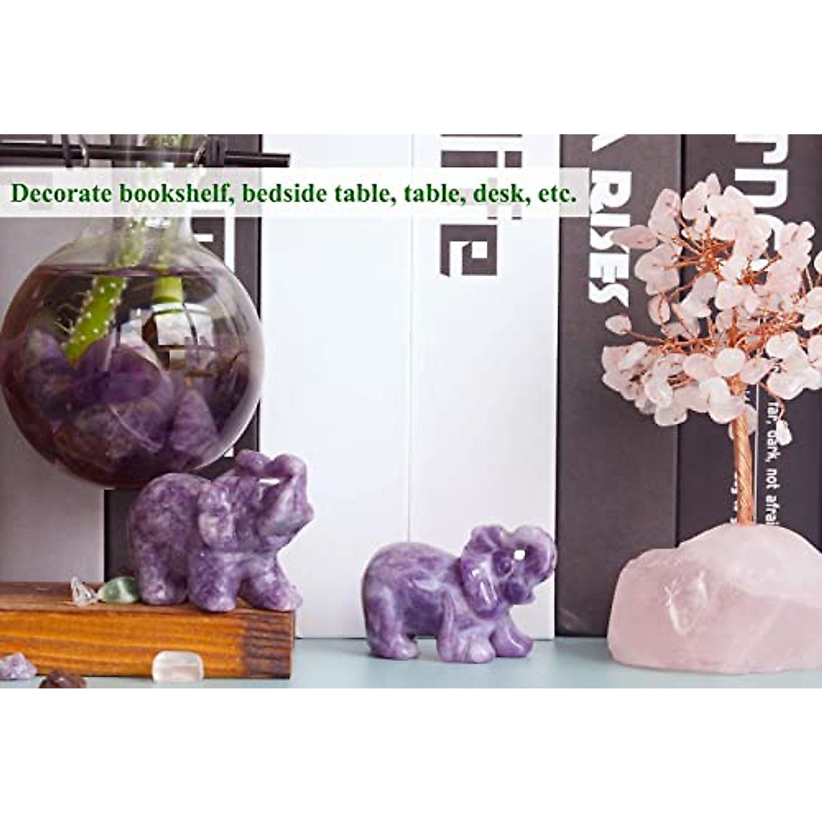 2" Amethyst Elephant Decor Natural Healing Crystal Stones Polished Hand-Carved Gemstone Big Cute Hippie Sculpture Statue Figurines Energy Purple Home Room Office Desk Decoration Gifts for Women Men