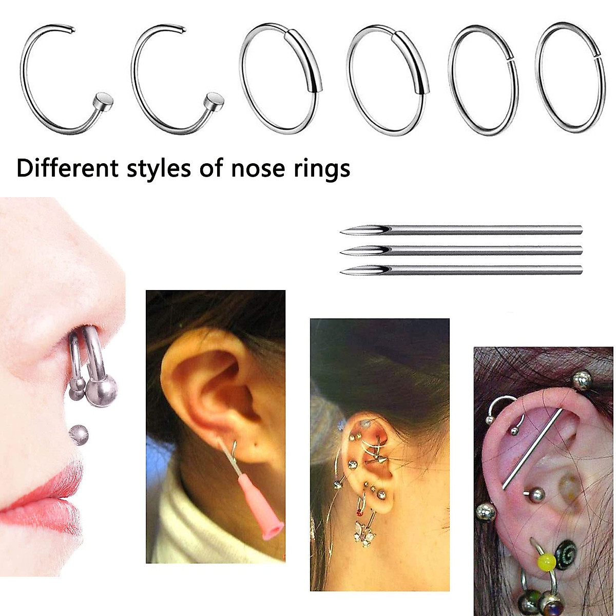 Piercing Kit,Urknall 35pcs Nose Piercing Kit 14G Piercing Needles with Piercing Clamps Stainless Steel Nose studs Nose ring for Nose Piercing Supplies