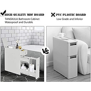 FANTASK Bathroom Cabinet Toilet Narrow Floor Organizer, Slim Floor Storage Cabinet with Toilet Tissue MagazineFANTASK Shelf Holder&2 Slide Out Drawers for Home Bathroom Living Room, White