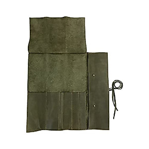 Hide & Drink, Rustic Full Grain Leather Knife Roll Case (5 pockets), Compact Carry-On Bag for Traveling Chefs & Cooks, Kitchen Tool Storage Organizer, Handmade, Dark Jade