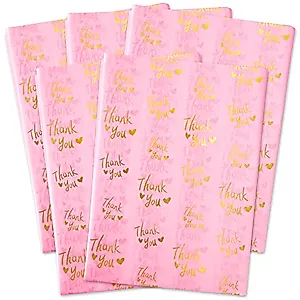 MR FIVE 100 Sheets Large Size Gold Thank You Tissue Paper Bulk,20" x 28",Gold Thank You Tissue Paper for Packaging,Small Business,Gold Tissue Paper for Mother's Day,Birthday,Thanksgiving (Pink)