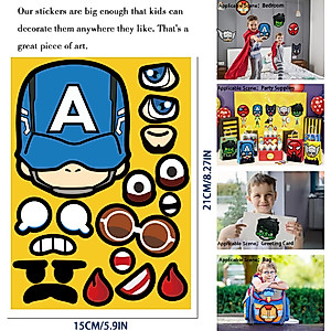 Calofun Superhero Stickers Book for Kids Crafts-24 Sheets of Waterproof Sticker Make a Face DIY Boys Toys Gift for Laptops ,Wall ,Water Bo