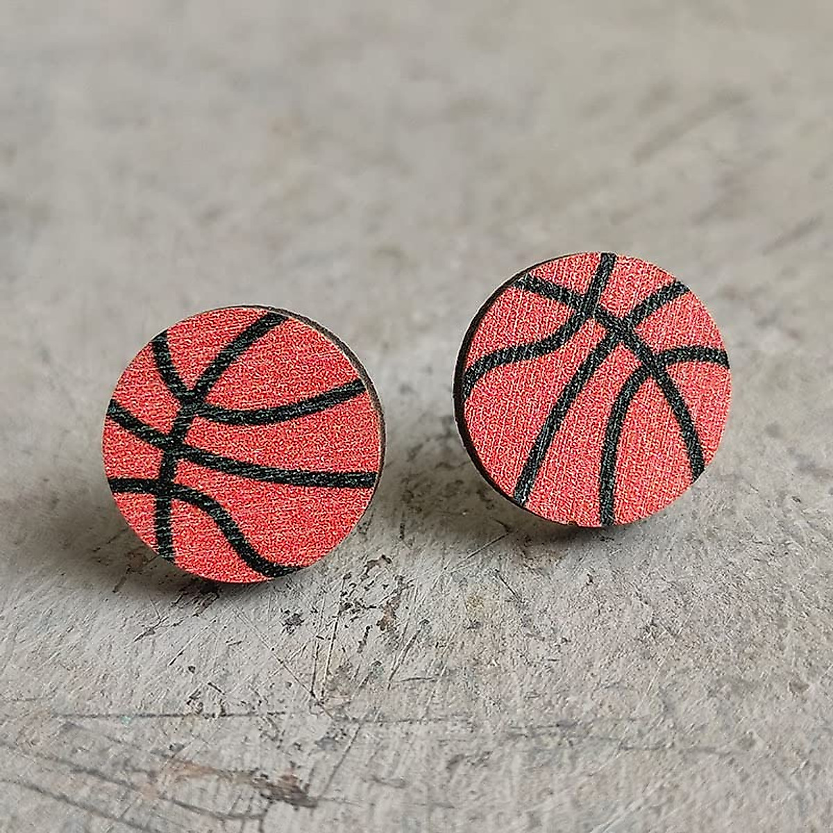 6 Pairs Sport Stud Earrings Cute Basketball Volleyball Baseball Football Rugby Lightweight Wooden Sport Earrings for Women Gift