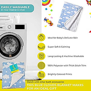 Spasilk Baby Boys Fleece Velboa Baby Blanket for Bed and Strollers, Blue Clouds