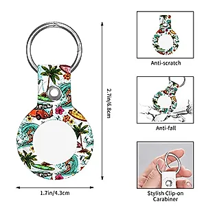 Hawaiian Surfer Retro Palm Trees Flowers Leather AirTag Case Compatible with Apple AirTag, 1-Pack Keychain Anti-Scratch Protective Skin Cover for Dogs Keys Backpack (2021)