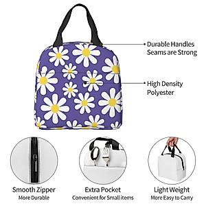 Echoserein Daisy Flower Purple Lunch Bag Insulated Lunch Box Reusable Lunchbox Waterproof Portable Lunch Tote For Women Girls
