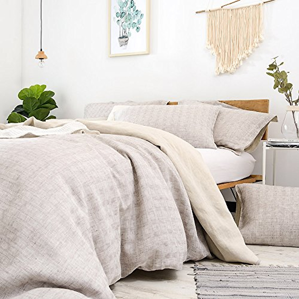 Merryfeel Linen Duvet Cover Set King,100% French Linen Yarn Dyed Check Duvet Cover Set, Luxurious Bedding for All Season - Queen - Yarn Dyed Check