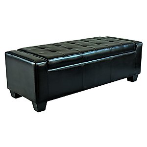 HOMCOM Large 51" Storage Ottoman, Tufted Faux Leather Storage Bench for Living Room, Entryway, or Bedroom, Black