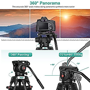 YoTilon Heavy Duty Tripod,70.8 Inch Professional Video Tripod with Fluid Head and Max Loading 17.6 LB, Universal QR Plate, for HDSLR and Interchangeable Lens Cameras, Camcorder.