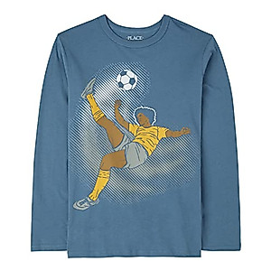 The Children's Place Boys Sports Long Sleeve Graphic T-Shirts Soccer Player Kick Large