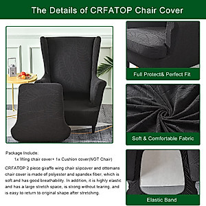 CRFATOP Jacquard Wingback Chair Slipcovers 2 Piece Stretch Leaf Wingback Chair Cover Polyester Fabric Wing Armchair Covers with Elastic Bottom for Living Room Bedroom Wingback Chair,A08