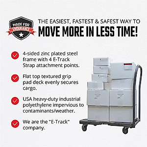 SNAP-LOC, All Terrain 4 Wheel Black Push Cart Dolly, Heavy Duty Dolly Cart, 6 Inch Casters, Push Bar & E Strap Attachment Included, 1,500 lb Capacity, Made in USA, Black