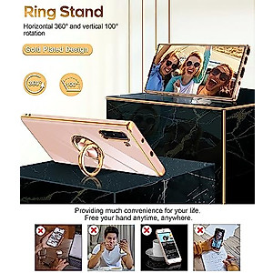 LeYi for Note 10 Case- 360° Rotatable Ring Holder Magnetic Kickstand, Plating Rose Gold Edge Protective Case [ Not Applicable Note 10 Plus], Pink