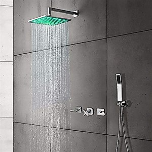Bath Select Tagress LED Shower Set - BSTLED6110T Contemporary LED Showerhead, Multilevel Mixer & Handheld With Auto Color Changing Light Shower Set Wall Mount Chrome - 8 Inch