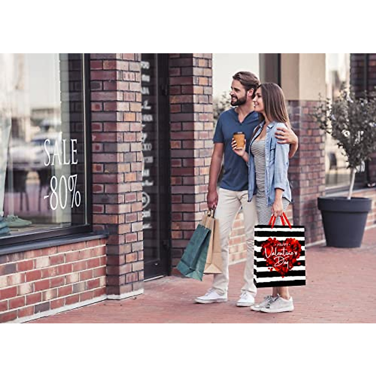 WaaHome Happy Valentines Day Gift Bag with Handle 13''x10.5''x5.8'' Large Red Rose Gift Bags with Tissue Paper, Romantic Valentines Gift Bags for Her Him Girlfriend Boyfriend Wife Husband Women