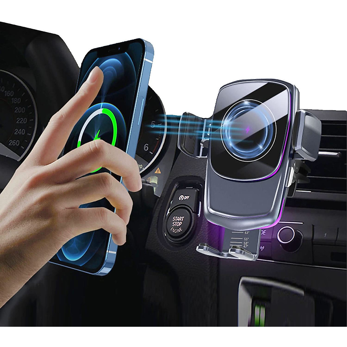 2022 Wireless Car Charger, 15W Auto-Clamping Car Charger Mount, Air Vent Car Charging Holder for iPhone 13/12/11/Pro/ProMax/Mini/Xr/Xs/X/8, Samsung S22/S22 Ultra/S21/S20(Without QC 3.0 car Charger)